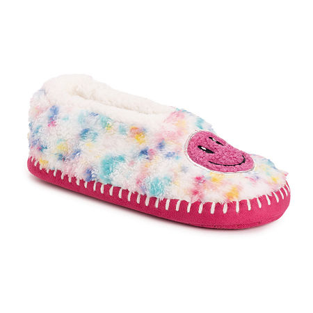 Muk Luks Womens Sherpa Ballerina Slipper with Applique - Cream/pink/blue