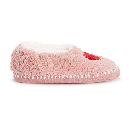 Muk Luks Womens Sherpa Ballerina Slipper with Applique - Pink heart