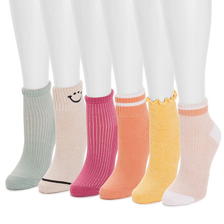 Muk Luks Womens Set of 6 Dream Step Mini Crew Socks - Pink sunrise