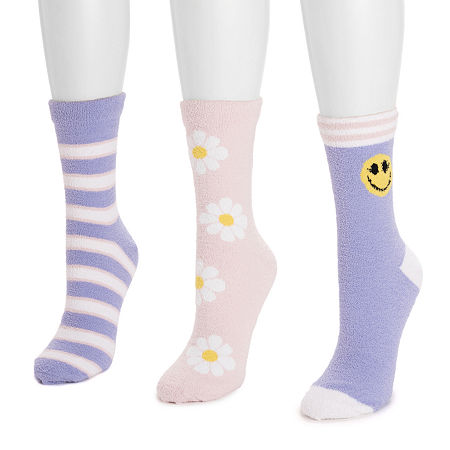 Muk Luks Womens 3 Pack Cozy Compression Crew Socks - Lavender