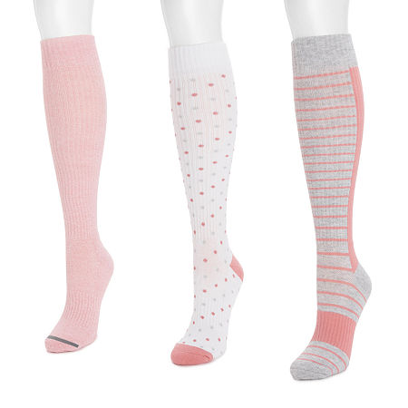 Muk Luks Womens 3 Pack Cotton Compression Knee-High Socks - Blush