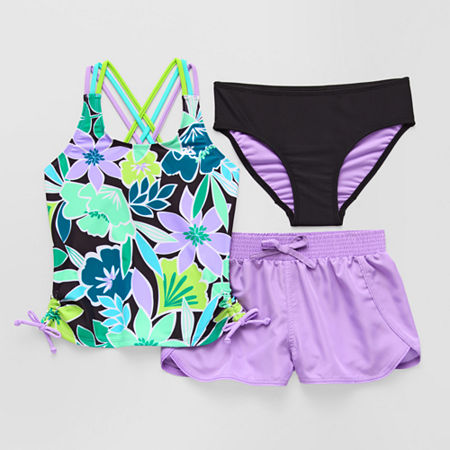ZeroXposur Big Girls Floral 3pc Tankini Set  Xx-large (20.5) Plus  Purple