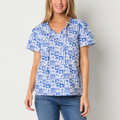 St. John's Bay Womens Split Crew Neck Short Sleeve Blouse - JCPenney