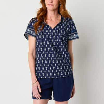 St. John's Bay Womens Split Crew Neck Short Sleeve Blouse - JCPenney