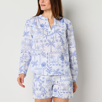 St. John's Bay Womens Split Crew Neck Long Sleeve Blouse - JCPenney