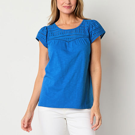 Click here for St. Johns Bay Womens Crew Neck Short Sleeve Blouse... prices