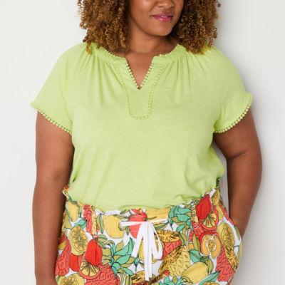 St. John's Bay Womens Plus Split Crew Neck Short Sleeve Tank Top - JCPenney