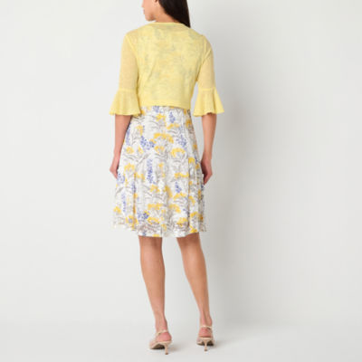 Perceptions Womens Floral Jacket Dress Petite, Color: Yellow Ivory ...