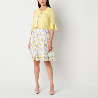 Perceptions Womens Floral Jacket Dress Petite, Color: Yellow Ivory ...