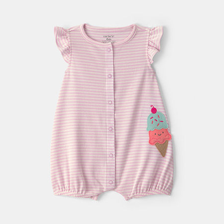 Click here for Carters Baby Girls Cotton Snap Up Rompers - Pink/I... prices