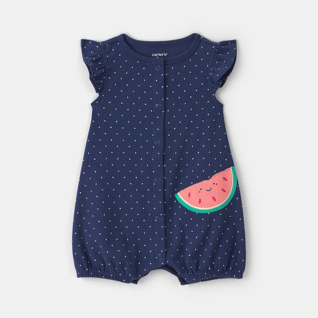 Carters Baby Girls Cotton Snap Up Rompers - Blue/Watermelon