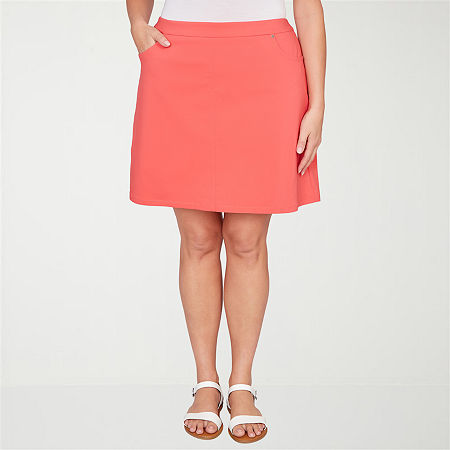 Hearts Of Palm Plus Size Solid Tech Stretch Pull On Skort - Tulip