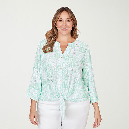 Click here for Hearts Of Palm Tie Front Floral Womens Plus Split... prices
