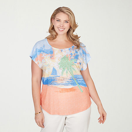 Click here for Hearts Of Palm Plus Size Printed Scoop Neck Top -... prices