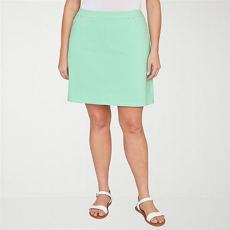 Hearts Of Palm Plus Size Solid Tech Stretch Pull On Skort - Bright Green