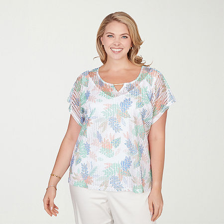 Hearts Of Palm Plus Size Printed Oval Texture Keyhole Top - Bright Green Multi
