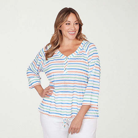 Click here for Hearts Of Palm Plus Size Printed 3/4 Sleeve Henley... prices