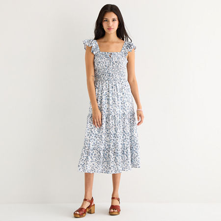 Click here for Arizona Womens Juniors Midi Peasant Dress  Large... prices