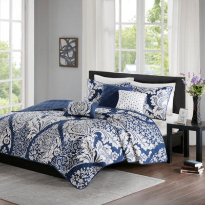 Madison Park Marcella 6-Pc Printed Cotton Quilt Set With Throw Pillows ...