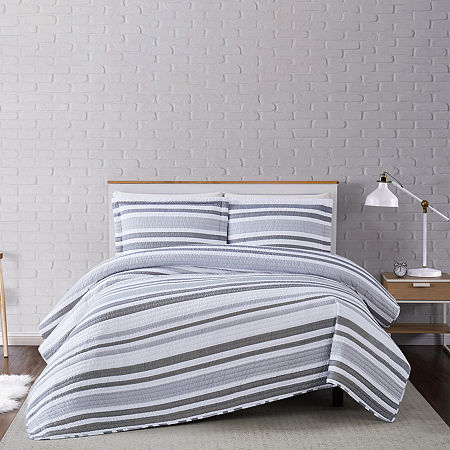 Click here for Truly Soft Curtis Stripe Quilt Set  One Size  Gray prices