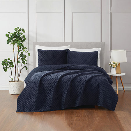 Royal Velvet Diamond Velvet 3 Piece Quilt Set  Full/Queen - Navy