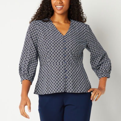 Liz Claiborne Womens V Neck 3/4 Sleeve Blouse - JCPenney