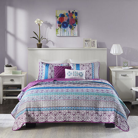 Intelligent Design Joni 4-Pc. Quilt Set  Twin/Twin Xl - Purple