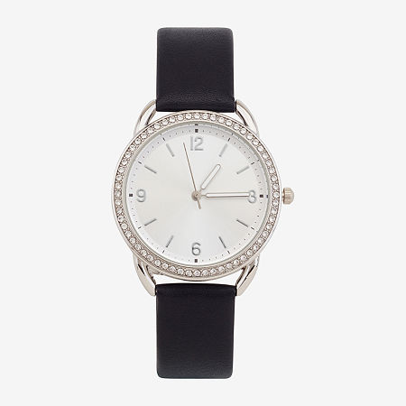 Jessica Carlyle Womens Analog Black Polyurethane Leather Strap Plain Watch 35mm - Silver  Black