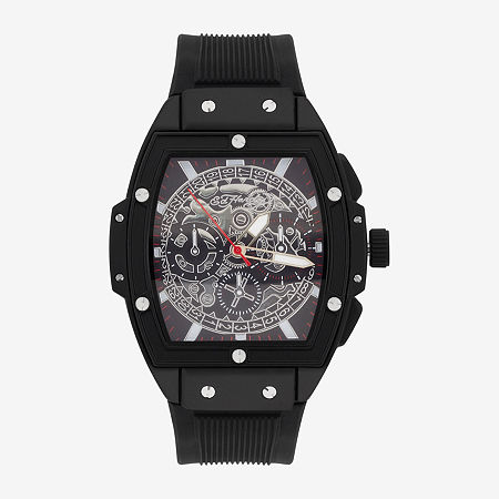Ed Hardy Mens Black Textured Silicone Strap Watch 48mm - Brushed Silver-Tone  Textured Black