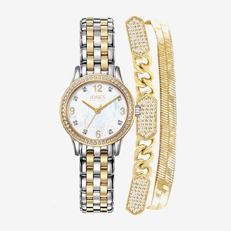 Jones New York Womens Stainless Steel Bracelet Watch Gift Set 30mm - Two Tone