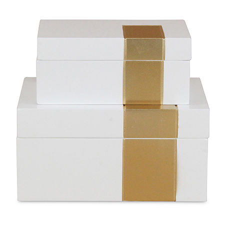Click here for Cheungs White Wooden With Golden Band Accent 2-pc.... prices
