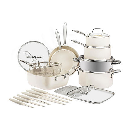 Gotham Steel Natural Collection 20-Piece Nonstick Cookware with Knive Set - Cream