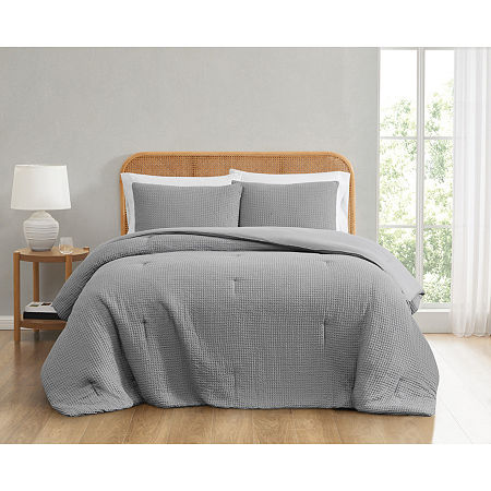 Truly Soft Textured Waffle 2 Piece Comforter Set  Twin/Twin Xl - Gray