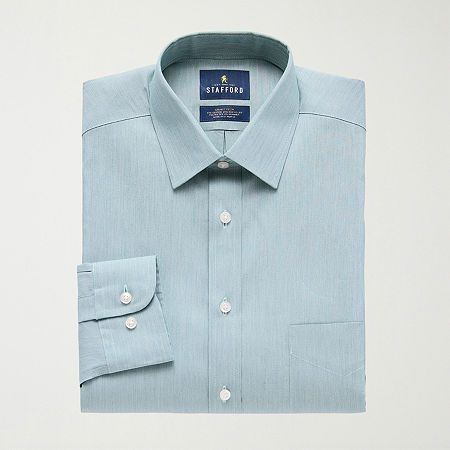 Stafford Smart Tech Mens Regular Fit Stretch Fabric Wrinkle Free Long Sleeve Dress Shirt  14-14.5 32-33  Green