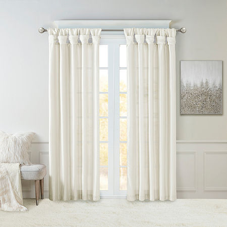 Madison Park Natalie Twisted Tab Tab Top Light-Filtering Single Curtain Panel  One Size  White