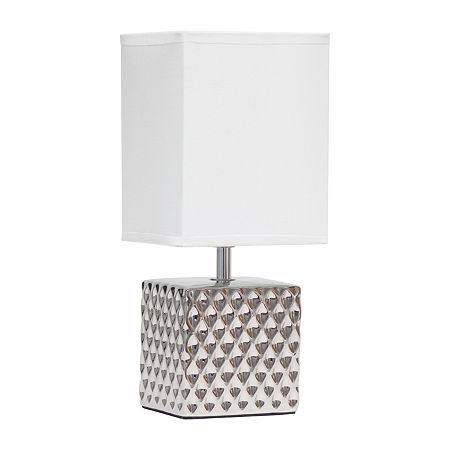 Simple Designs 11.81 Tall Contemporary Petite Hammered Metallic Gold Square Bedside Table Desk Lamp with Rectangular Black Fabric Shade - Chrome