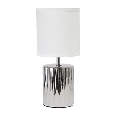 Simple Designs 11.61 Tall Contemporary Ruffled Metallic Gold Capsule Bedside Table Desk Lamp with Black Drum Fabric Shade - Chrome