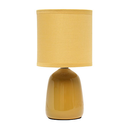 Simple Designs 10.04 Tall Traditional Ceramic Thimble Base Bedside Table Desk Lamp with Matching Fabric Shade - Mustard Yellow