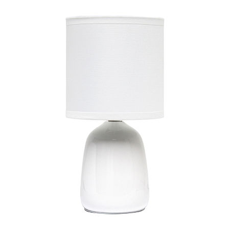 Simple Designs 10.04 Tall Traditional Ceramic Thimble Base Bedside Table Desk Lamp with Matching Fabric Shade - Off White
