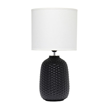 Simple Designs 20.4 Tall Traditional Ceramic Purled Texture Bedside Table Desk Lamp with White Fabric Drum Shade - Black