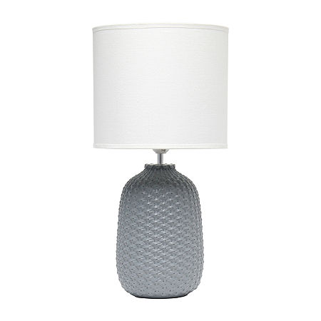 Simple Designs 20.4 Tall Traditional Ceramic Purled Texture Bedside Table Desk Lamp with White Fabric Drum Shade - Gray