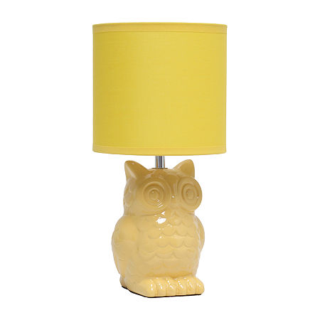 Simple Designs 12.8 Tall Contemporary Ceramic Owl Bedside Table Desk Lamp with Matching Fabric Shade - Dandelion