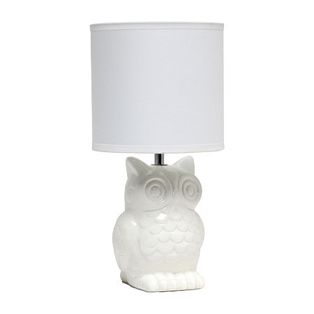 Simple Designs 12.8 Tall Contemporary Ceramic Owl Bedside Table Desk Lamp with Matching Fabric Shade - Off White