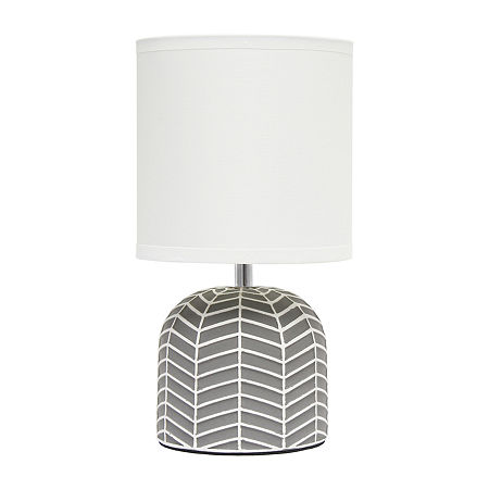 Simple Designs 10.43 Petite Contemporary Webbed Waves Base Bedside Table Desk Lamp with White Fabric Drum Shade - Gray