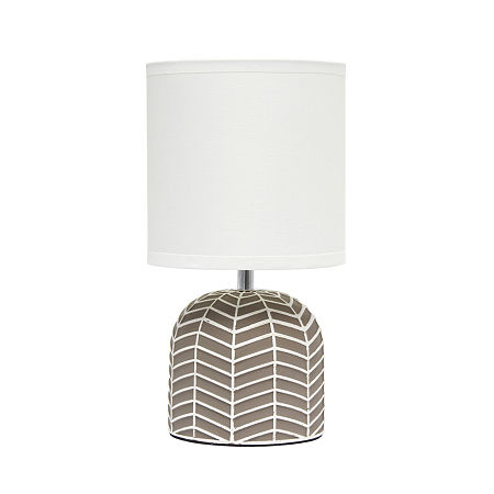 Simple Designs 10.43 Petite Contemporary Webbed Waves Base Bedside Table Desk Lamp with White Fabric Drum Shade - Taupe