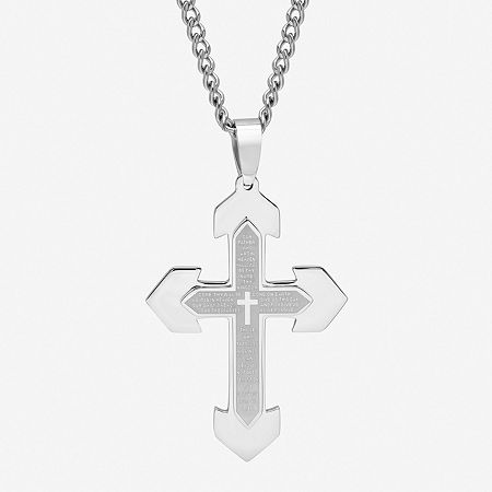 Click here for Mens Lords Prayer Stainless Steel Cross Pendant Ne... prices