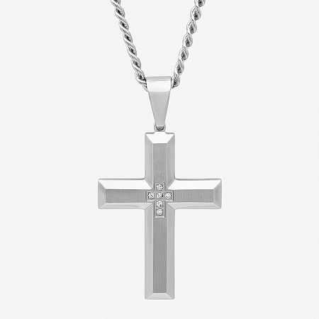 Click here for Mens Diamond-Accent Stainless Steel Cross Pendant... prices