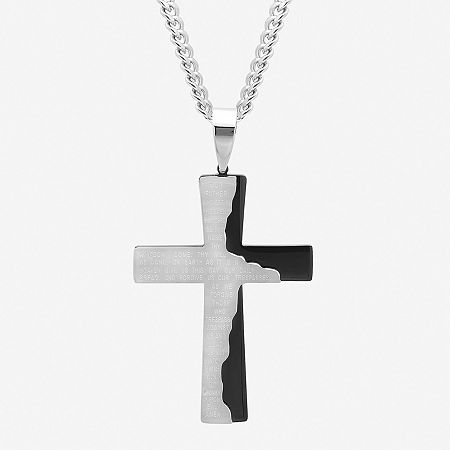 Click here for Mens Lords Prayer Two-Tone Stainless Steel Cross P... prices
