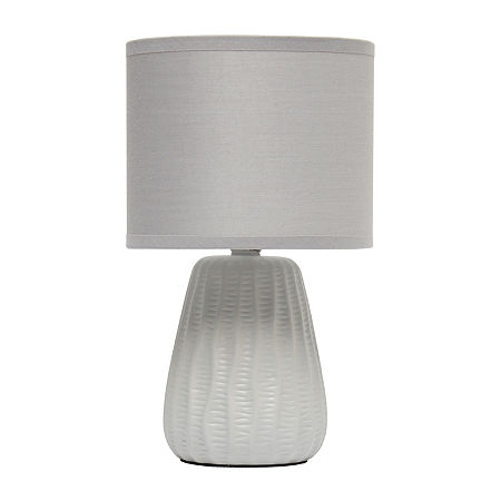 Simple Designs 11.02 Traditional Mini Modern Ceramic Texture Pastel Accent Bedside Table Desk Lamp with Matching Fabric Shade - Gray