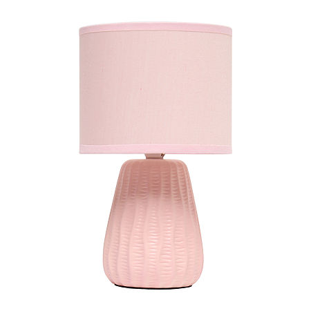 Simple Designs 11.02 Traditional Mini Modern Ceramic Texture Pastel Accent Bedside Table Desk Lamp with Matching Fabric Shade - Light Pink